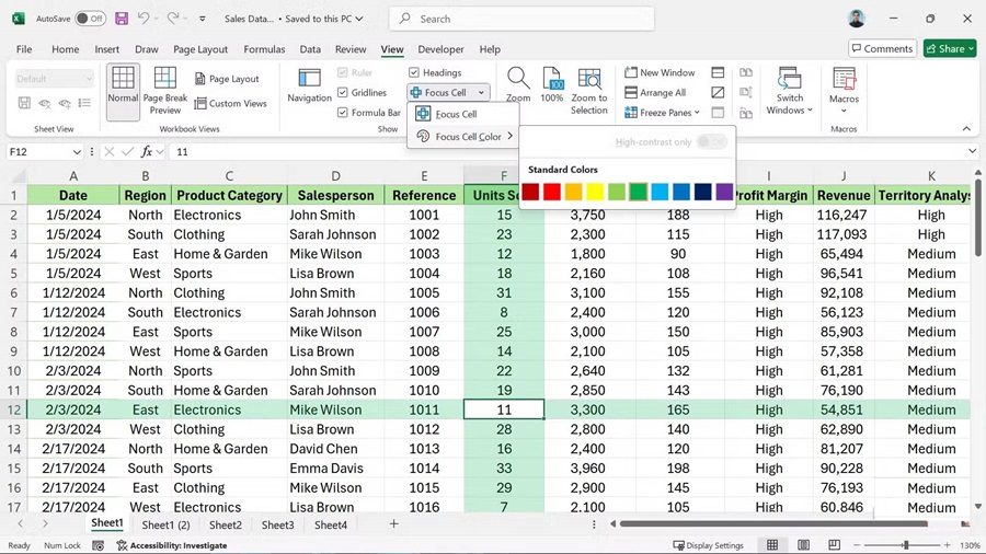 Cách dùng Focus Cell trong Excel để tô sáng dữ liệu đơn giản nhất